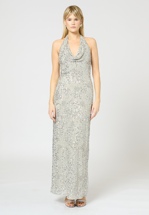 BEAUUT Sequin Beaded Maxi Dress with Cowl Neck